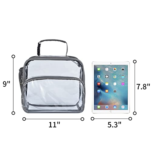 UEASE Small Clear Lunch Bag 8-Can/See Through Lunch Box for Kids with Detachable Hand Strap/Reusable Clear Lunch Bags for Work, Office,School Picnic,Beach(Grey