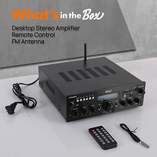 Pyle Wireless Bluetooth Power Amplifier System - 200W Dual Channel Sound Audio Stereo Receiver w/ USB, SD, AUX, MIC w/ Echo, Radio, LCD - For Home Theater Entertainment via RCA, Studio Use - PDA6BU.6