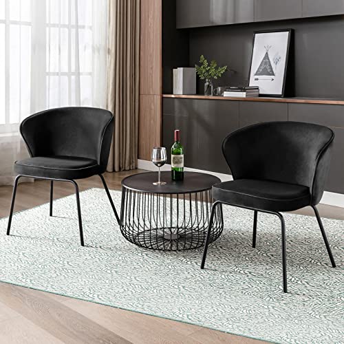 ONEVOG Black Velvet Dining Chair, Upholstered Chair with Upholstered and Wingback, Set of 2 Accent Chairs for Kitchen, Dining Room, Living Room Chairs
