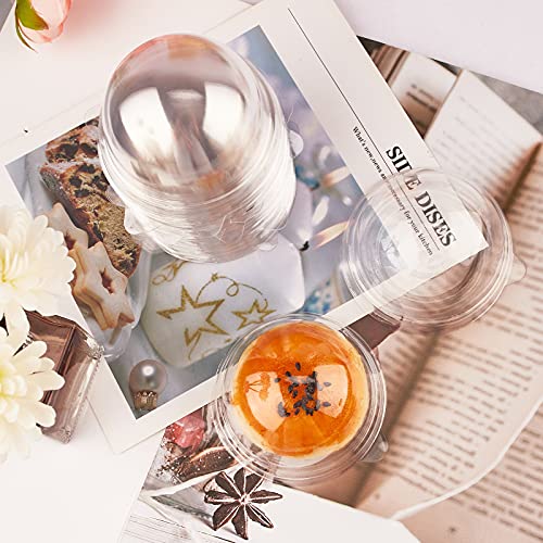 Zezzxu 50 Pack Mini Bundt Cake Containers Clear Plastic Cupcake Box with Dome Lids for Chocolate Covered Cookies, Muffin, Cheesecake, Mooncake and Other Mini Desserts (Clear Base)