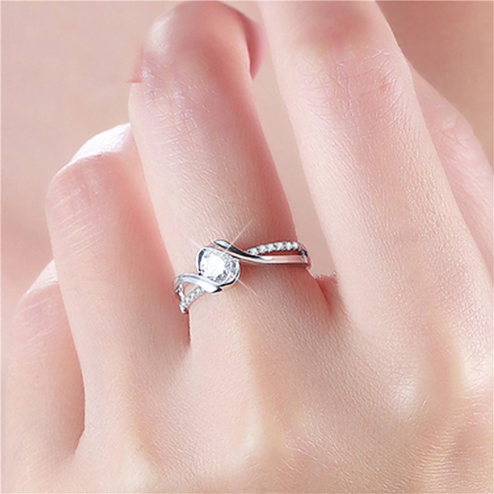 Fashion Simulated Diamond Ring Set for Women Inlaid Zircon Engagement Ring Bride Wedding Band (Silver, 8)