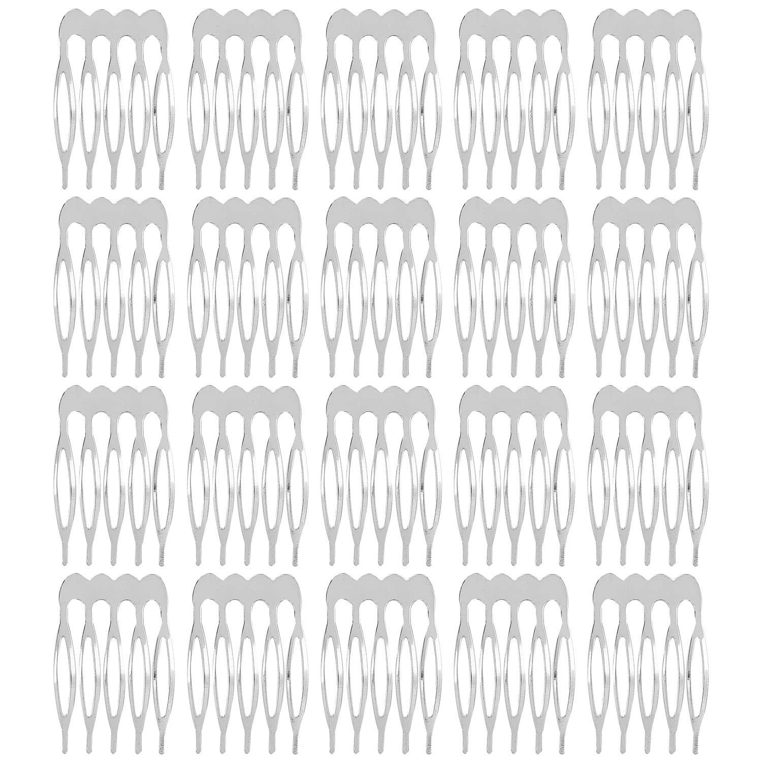 Lawie 20 Pack 5 Teeth Small Tiny Silver Metal Side Hair Combs Plain Blank Crafting DIY Slide Combs Wedding Bridal Veil Combs Decorative Headpiece French Twist Updo Clip Bun Holder Hair Accessories