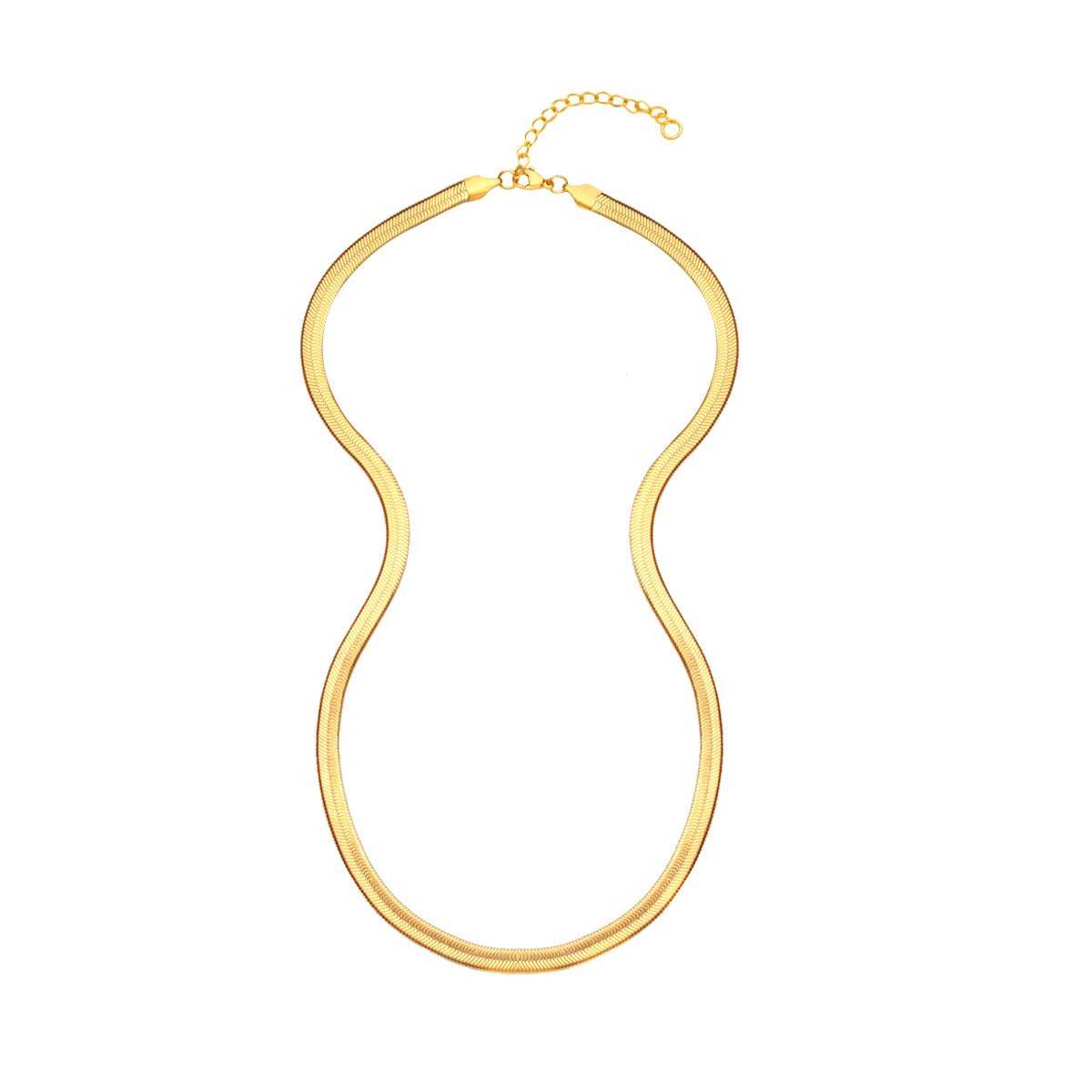 EMATU 18k Real Gold Plated Flat Snake Chain Herringbone Choker Necklace for Women (5MM 16")