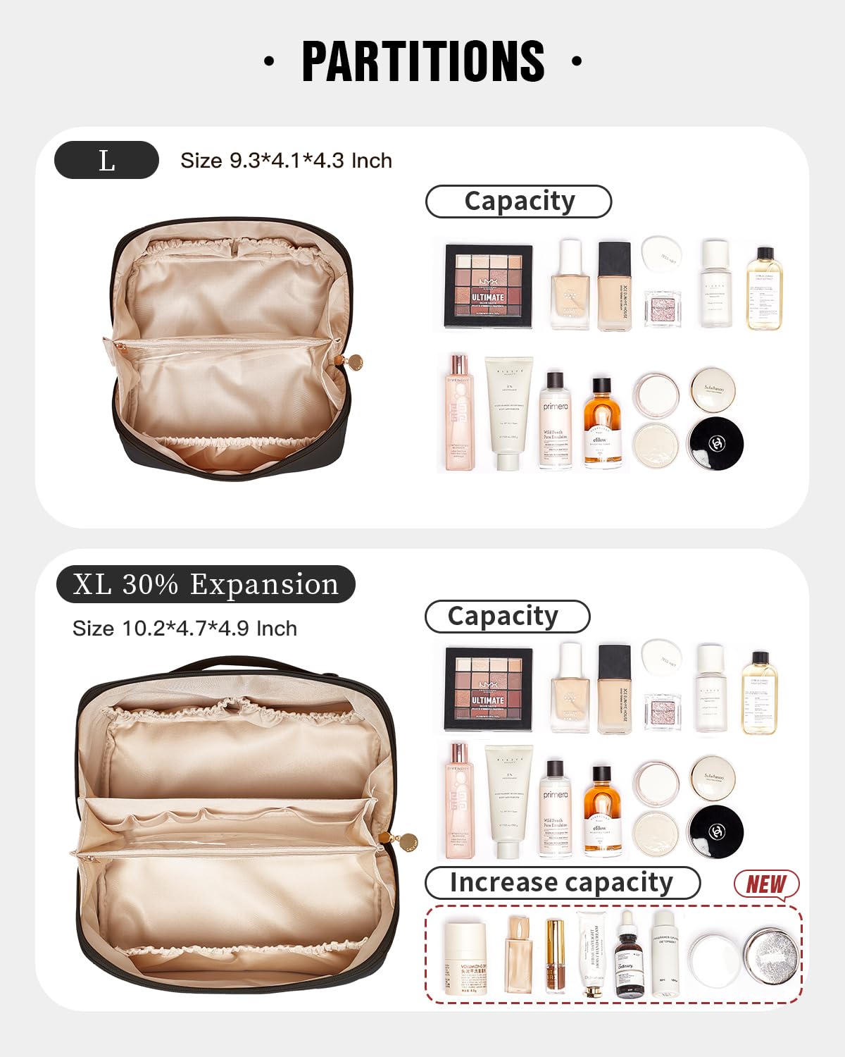 EACHY Travel Makeup Bag,Large Capacity Cosmetic Bags for Women,Waterproof Portable Pouch Open Flat Toiletry Bag Make up Organizer with Divider and Handle (LD-Black, Large)
