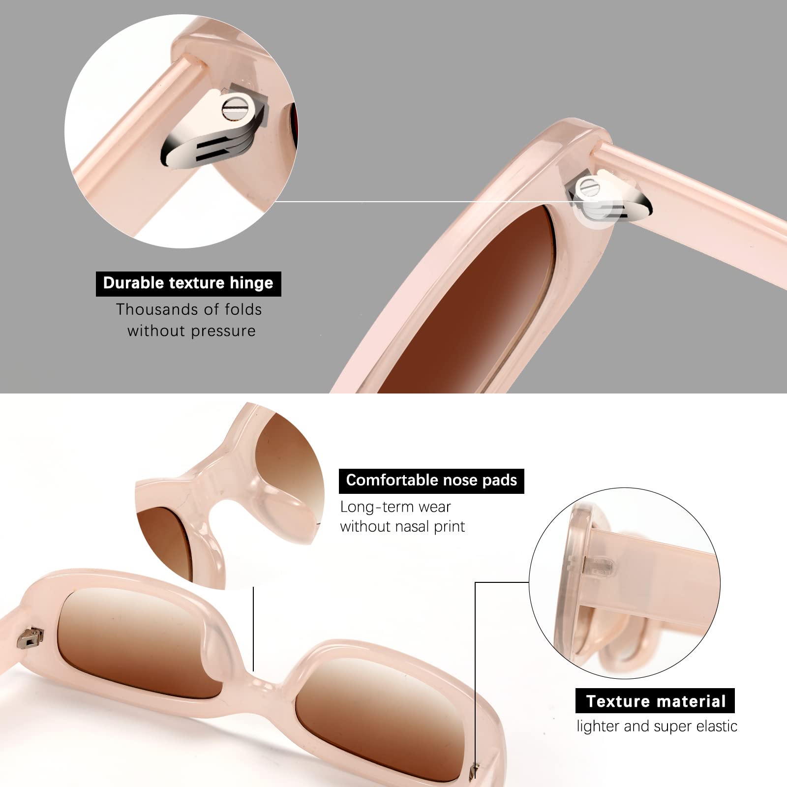 GEELUN Rectangle Womens Sunglasses Retro Fashion 90s UV400 Protection Square Frame Y2K Sunglasses (A3-hei+mi-2MT) 1