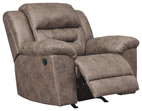 Signature Design by Ashley Stoneland Faux Leather Manual Pull Tab Rocker Recliner, Light Brown