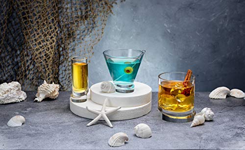 JoyJolt Aqua Vitae Martini Glass Set of 2. Crystal Glassware, Round Drinking Glasses with Off Set Base. Stemless Cocktail Glasses and Dessert Glasses. Unique Christmas Gifts