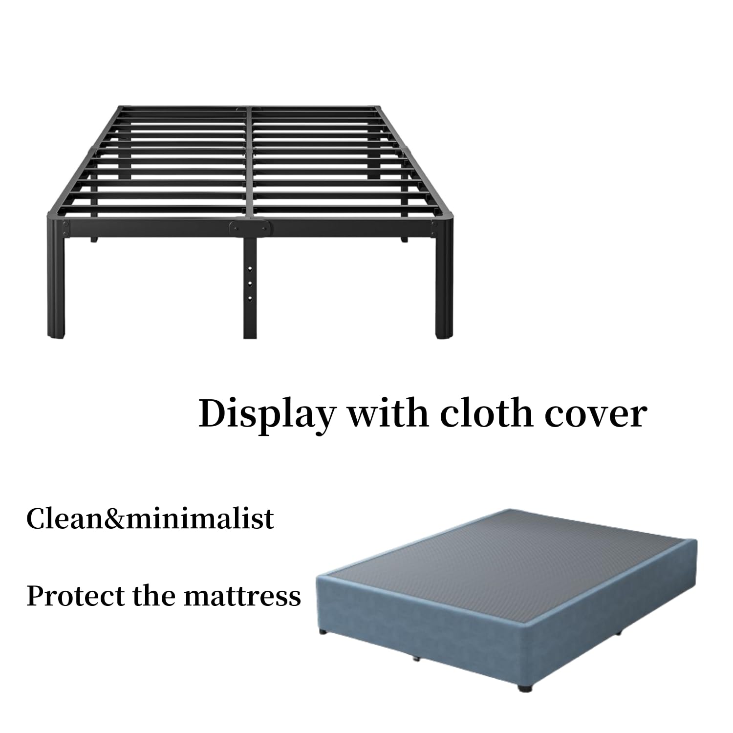 Vehowy Queen Size Bed Frame with Cloth Cover,14 Inch Heavy Duty Platform Bed Frame with Round Corner Edge Legs/No Box Spring Needed/Noise Free/Easy Assembly