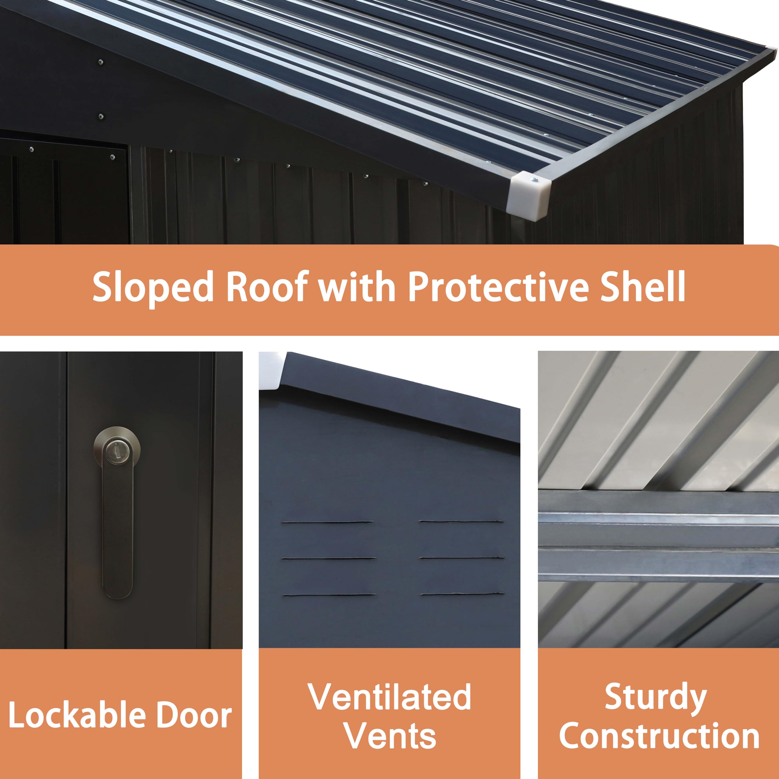 VEIKOU 10' x 10' Outdoor Storage Shed with Thickened Galvanized Steel, Metal Shed with Lockable Doors, Air Vents, Garden Tool Storage Shed for Lawn Patio Backyard, Grey