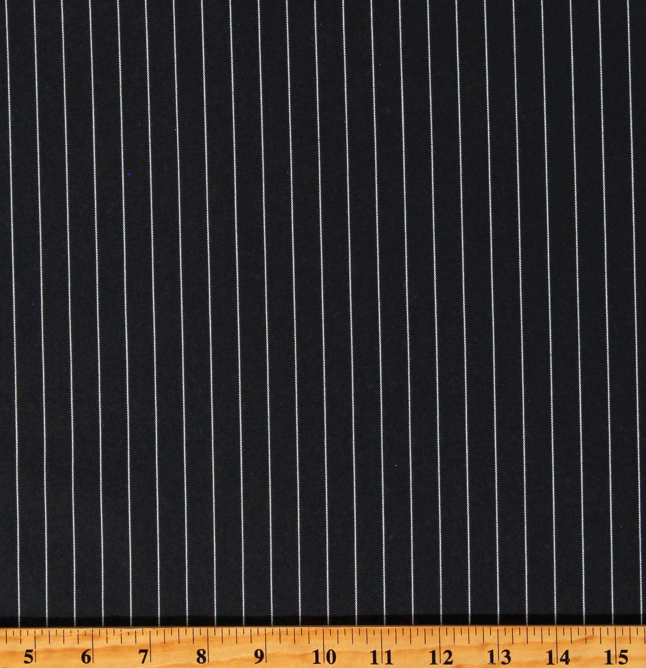 Pinstripe Black and White Suiting Pants Weight Polyester/Cotton Blend Fine Twill Weave Fabric by The Yard (FA14174)