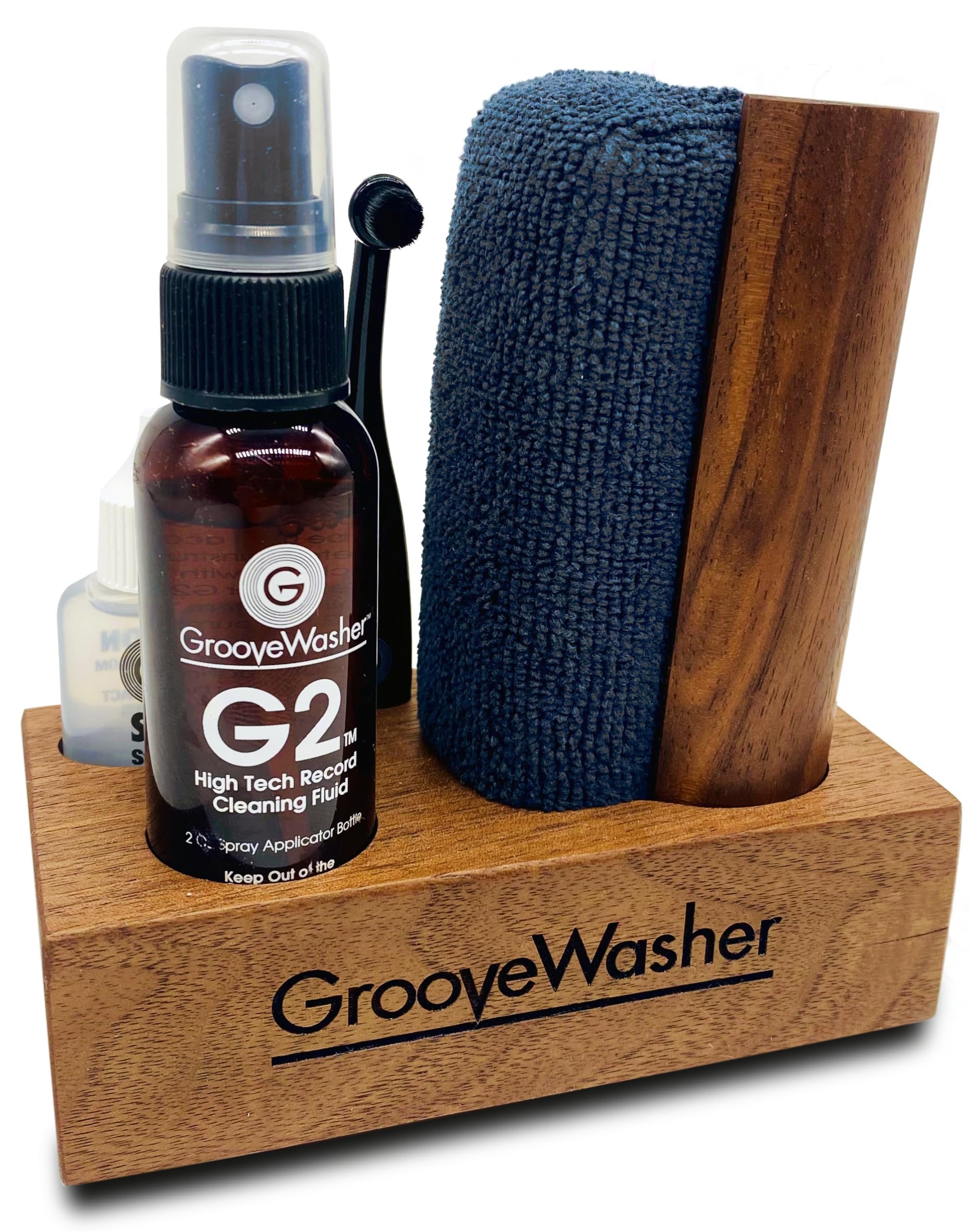 GrooveWasher Mondo Record & Stylus Care System | 9-in-1 Record Collection & Turntable Tool Kit, Vinyl Cleaning Kit Includes Beautiful Walnut Handle, a Display Solution + Record & Stylus Cleaner Fluid