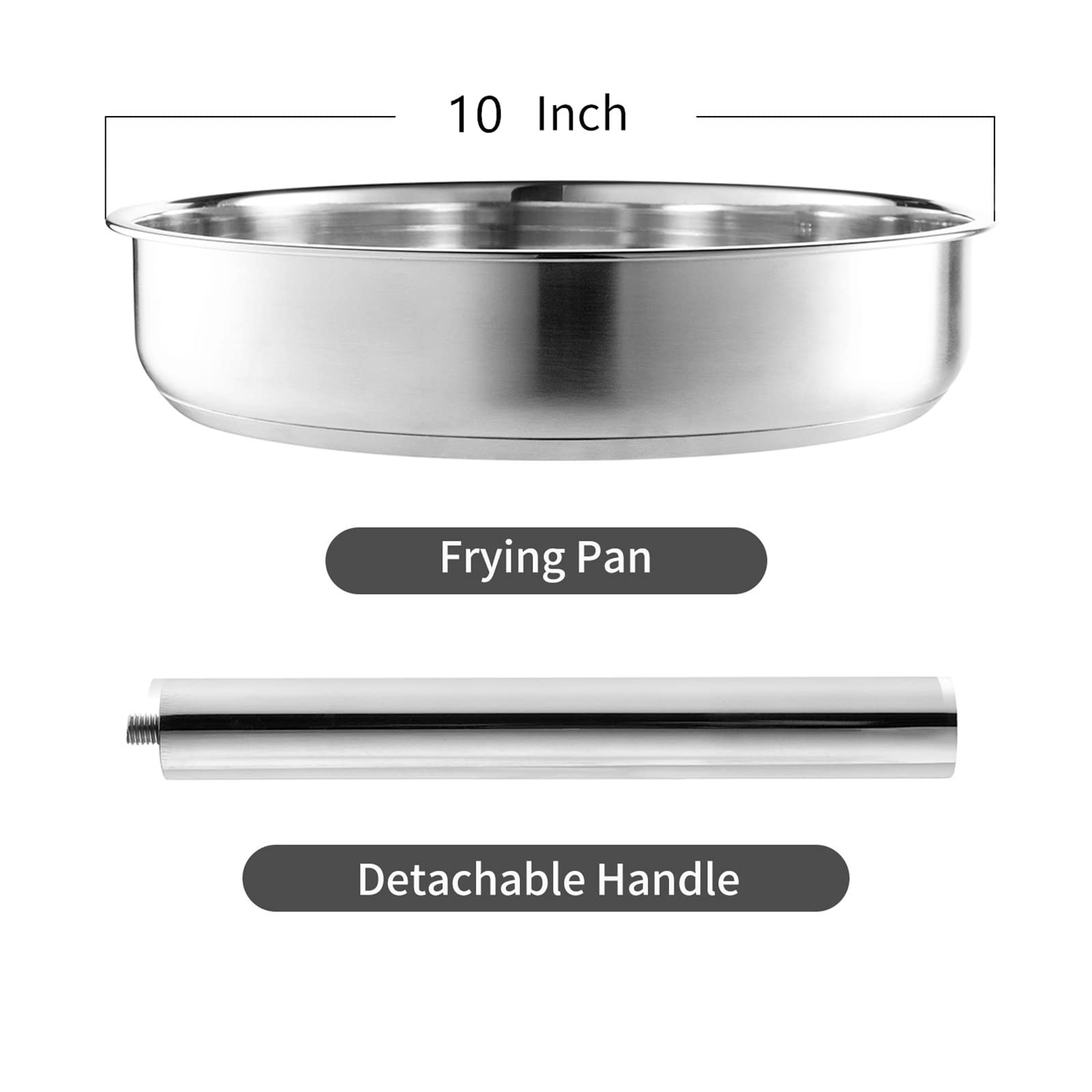 GEERTOP Stainless Steel Skillet 10 Inches Portable Outdoor Cookware Frying Pan with Removable Handle for Camping Hiking Picnic Cooking