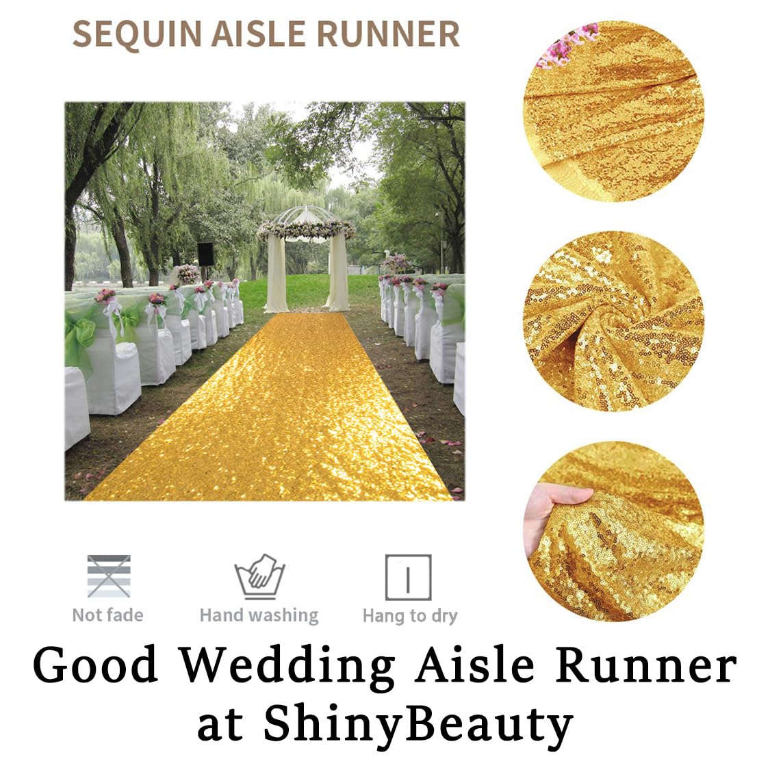 ShinyBeauty Gold Aisle Runner-4FTx15FT-Sequin Aisle Runners Carpet Aisle Runner Outdoor Bridal Aisle Runner Glitter Aisle Runner for Wedding Ceremony (4FTx15FT, Gold)