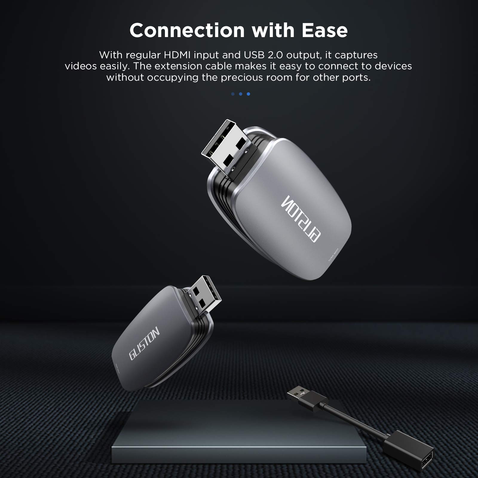 GLISTON Audio Video Capture Card, USB 2.0 30FPS HDMI Capture Card for Gaming, Streaming, Teaching, Video Conference, Broadcasting or Facebook Portal TV Record