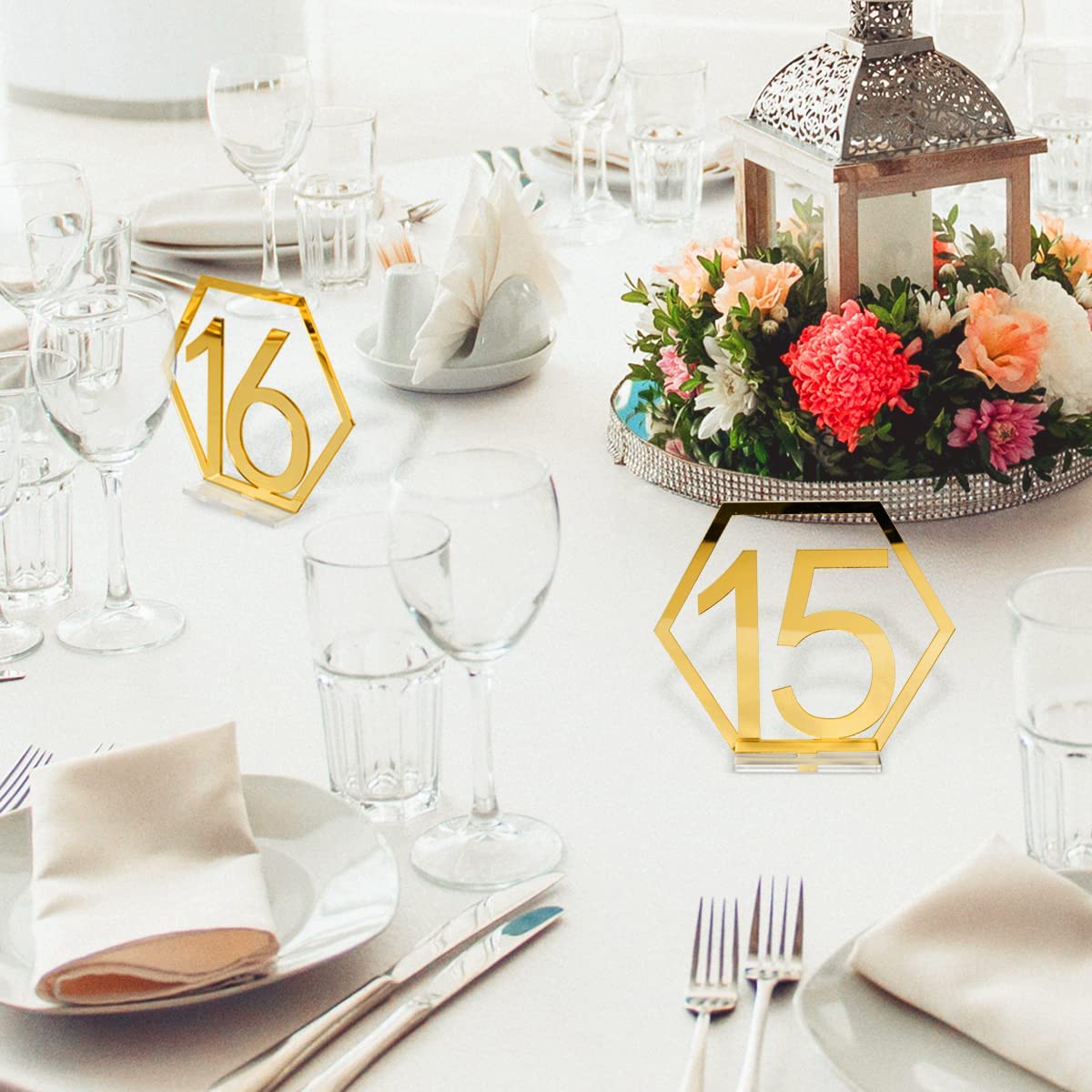 Velidy Table Numbers,1-20Wedding Acrylic Standing Table Numbers with Holder Base for Wedding, Party, Events or Catering Decoration (Gold)