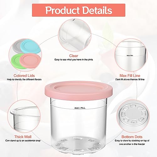 Yammoe Containers Replacement for Ninja Creami Pints and Lids - 4 Pack, 16oz Cup Compatible with NC301 NC300 NC299AMZ Series Ice Cream Maker, BPA Free Dishwasher Safe Leak Proof(with 4Spoon)