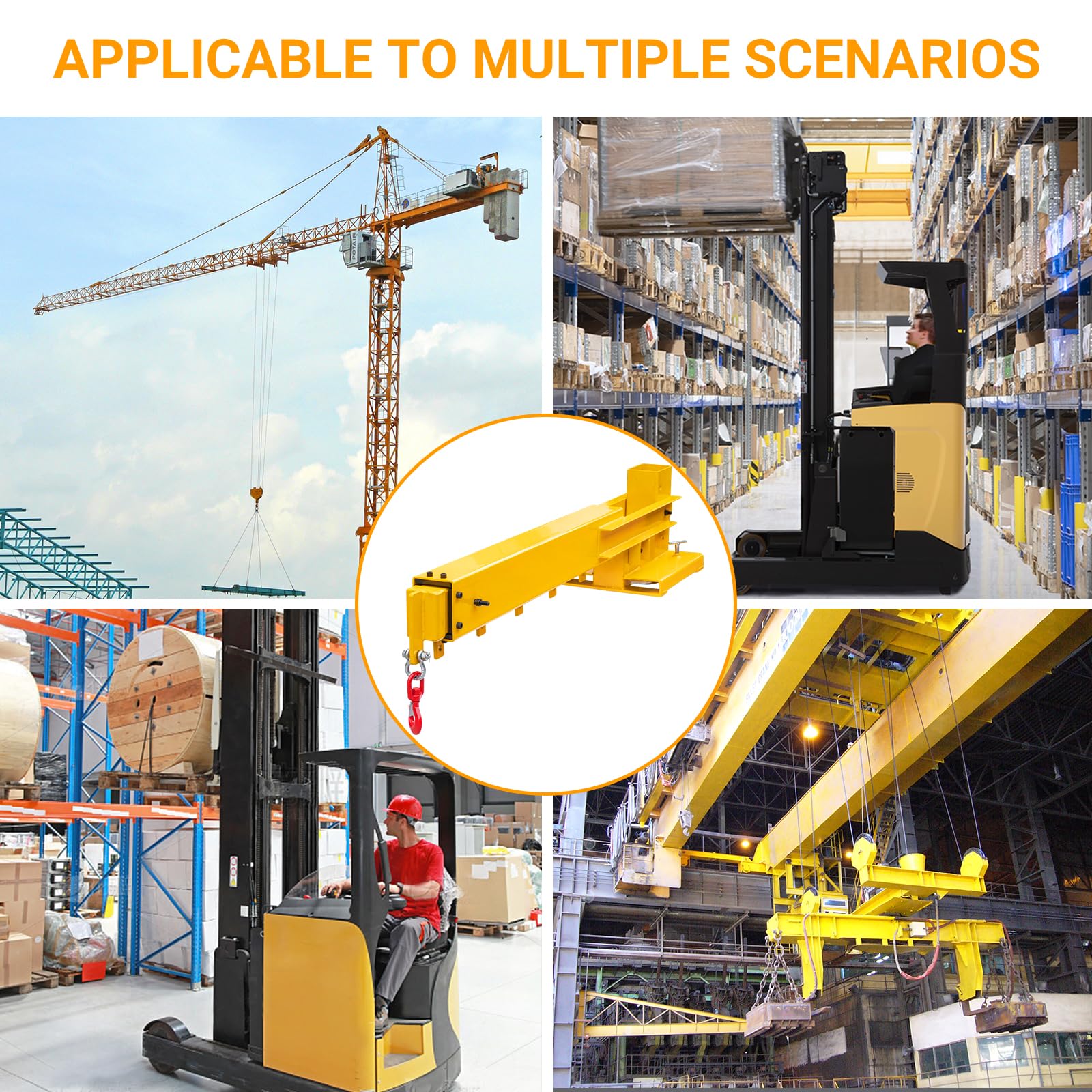 PioneerWorks Forklift Mobile Crane, 83"-149" Adjustable Forklift Mobile Crane Manual Telescopes, 6000Lbs/3T Forklift Mobile Crane, for Warehouse, Factories, Construction