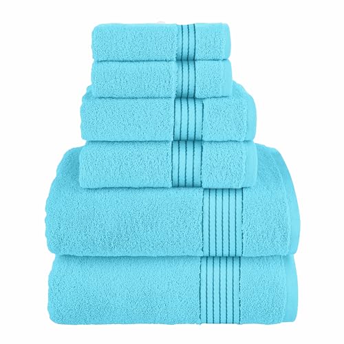 Elegant Comfort Premium Cotton 6-Piece Towel Set, includes 2 Washcloths, 2 Hand Towels and 2 Bath Towels, 100% Turkish Cotton - Highly Absorbent and Super Soft Towels for Bathroom, Aqua