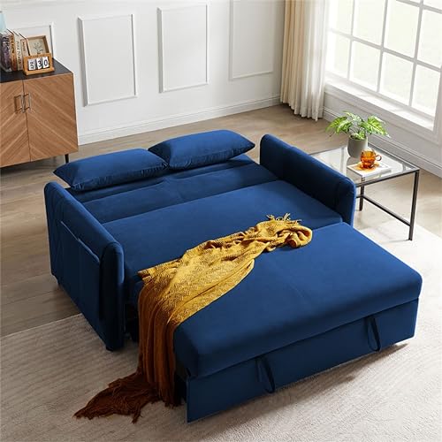 DOUBAO 59.5" Convertible Sofa Bed Velvet Loveseat Sofa with Pull Out Bed Living Room Adjustable Backrest,