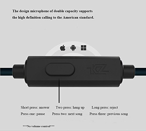 Quad Driver Headphones,ERJIGO KZ ZS6 High Fidelity Extra Bass Earbuds Without Microphone,with Detachable Cable (with Mic, Black)