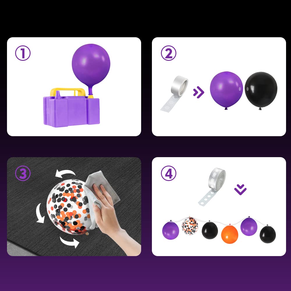 Halloween Decorations Balloon, 124 Pcs Balloons Arch Garland Kit With Spider Webs, Indoor Outdoor Halloween Decor for Birthday Party