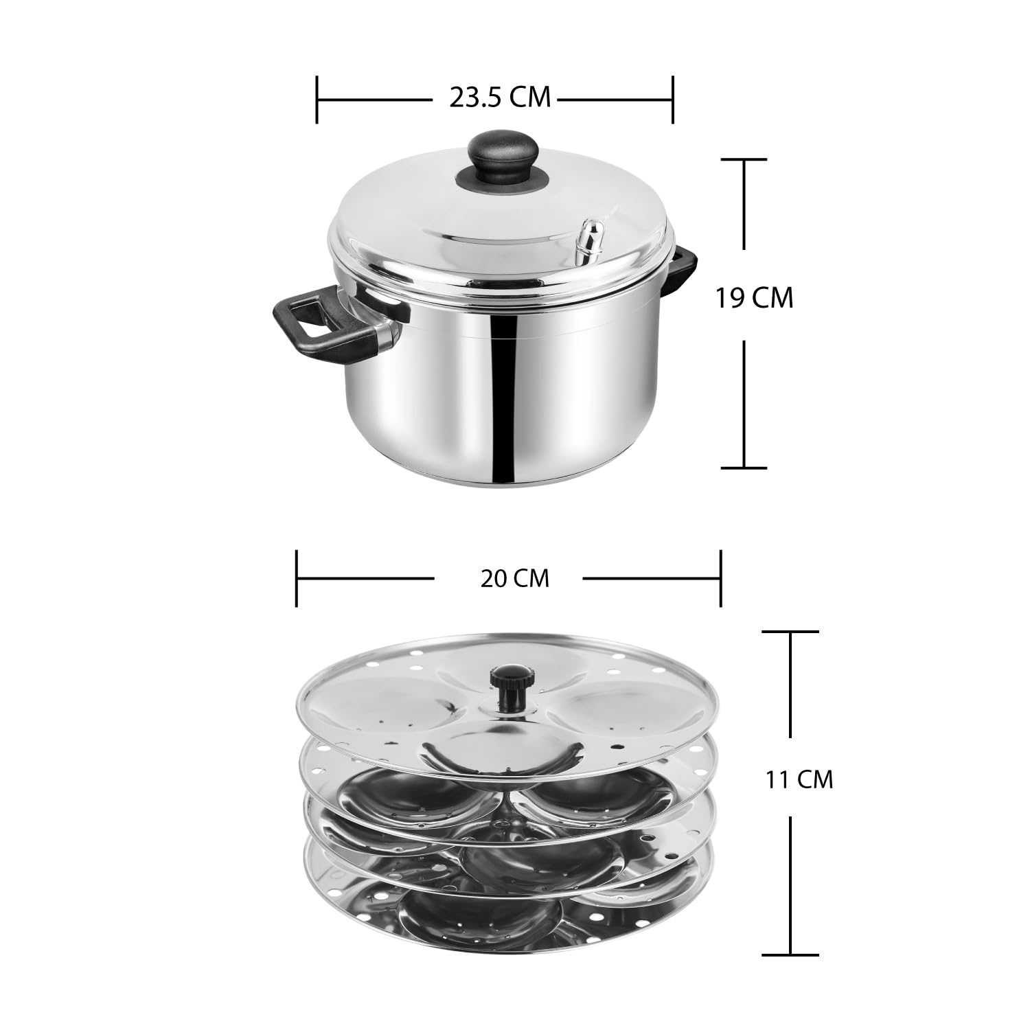 Vinod Professional Idli Stand – 4 Tier Stand – Makes up to 16 Idlis – Easy Cleaning – Stainless Steel Body - Suitable for Indian Cooking – Food Grade Idli Plates for Cooker, Electric Pot, Insta Pot