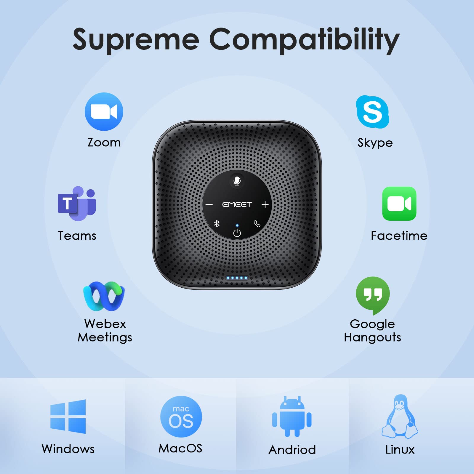 EMEET Conference Speakerphone M0 Plus, 4 AI Mics 360° Voice Pickup, Noise Reduction, USB C Speaker, Bluetooth Conference Speaker for 8 People w/Daisy Chain for 16 Compatible with Leading Software