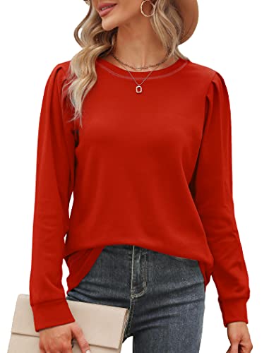 Geifa Sweaters for Women Casual Cozy Sweatshirts Long Sleeve Fashion Tops Red M