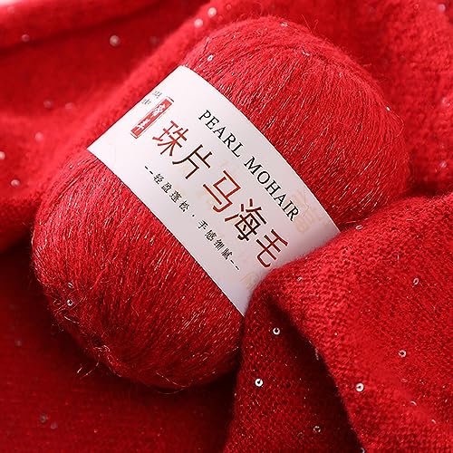 Yarn Ave 5 Balls/250 Grams Fine Sequined Mohair Yarns, Wool Blend Soft Fluffy Fancy Yarn for Hand Knitting&Crocheting Cardigans,Sweaters, DIY Crafts (#22 Light Yellow)