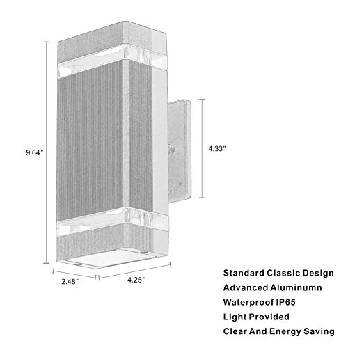 LMP 2 Pack LED Square Up and Down Lights Outdoor Wall Light,Body in Aluminum Waterproof Outdoor Wall Lamps,3000k 5W with Certificate ETL