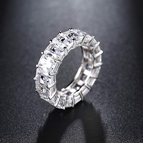 Emerald Cut Eternity Wedding Band Ring for Women by Ginger Lyne Cubic Zirconia Sterling Silver Bridal Jewelry Size 9