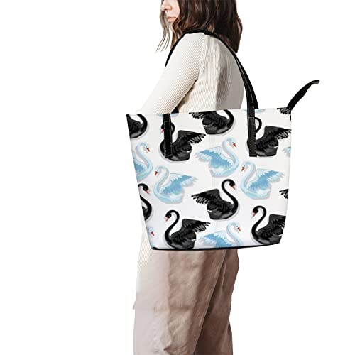 Fashionable women's handbag tote bag, Swan Pattern 1printed shoulder bag is light and durable