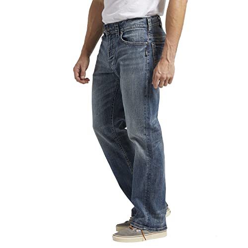 Silver Jeans Co. Men's Gordie Relaxed Fit Straight Leg Jeans, Medium Vintage, 38W x 32L