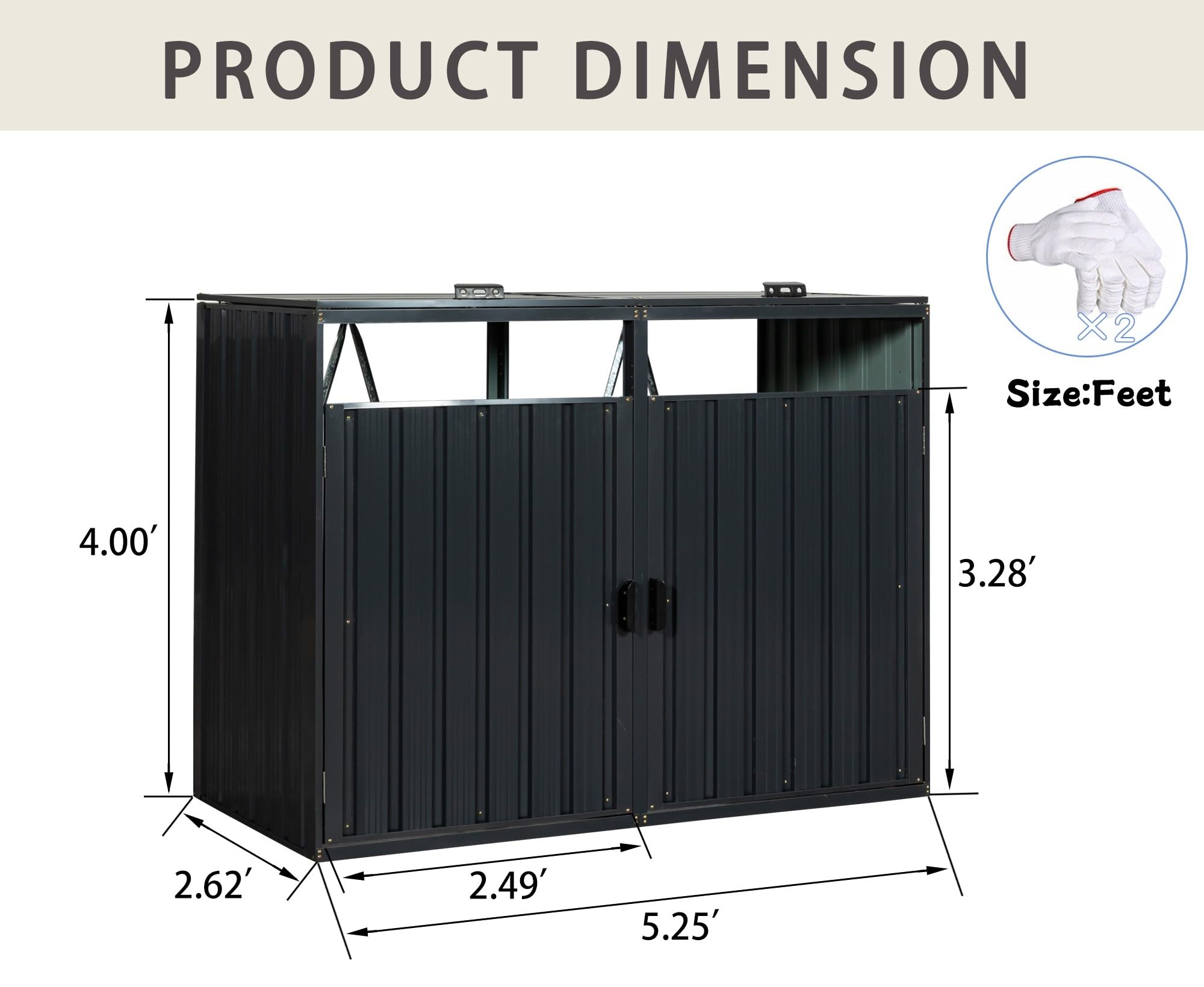 Outdoor Garbage Bin Storage Shed Galvanized Steel Outdoor Storage Shed for 2 Trash cans with Lockable Doors Metal Storage Shed for Garden Yard Lawn (Black-2)