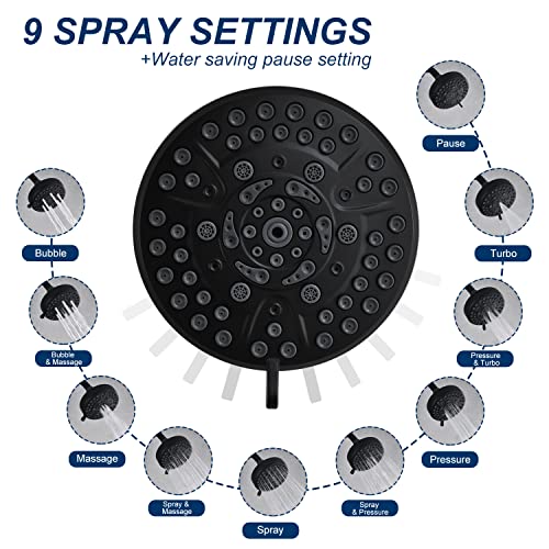 KENES Matte Black Single Handle Shower Faucet, Modern Shower Trim Kit with 10-Spray, Rainfall Shower System Bathroom Shower Trim Systems Wall Mount, KE-6019B-2 (Shower Valve Included)