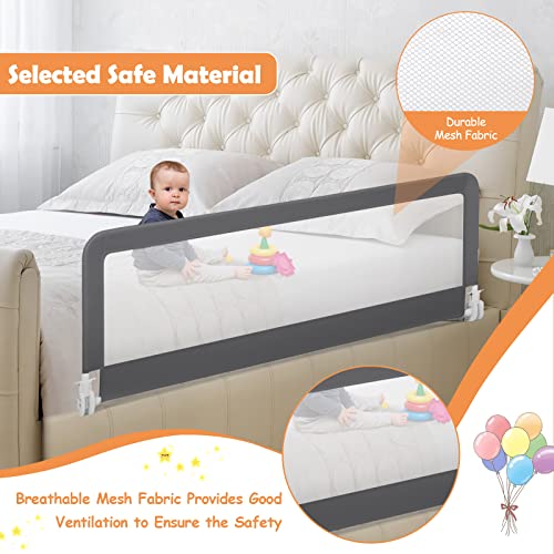 HONEY JOY Bed Rail for Toddlers, 59-in Extra Long, Portable Safety Bed Guardrail w/Double Safety Child Lock, Foldable Baby Bed Rail Guard, Fit King & Queen Full Twin Size Bed Mattress (1 Pack, Gray)