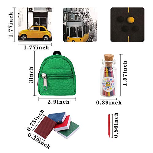 SOTOGO 31 Pieces Doll Accessories Include 10 Pieces Mini Doll Backpacks Mini Doll Bag Cute Zipper Backpack Mini Books Backpacks and 21 Pieces Miniatures Doll Books for Doll Accessories