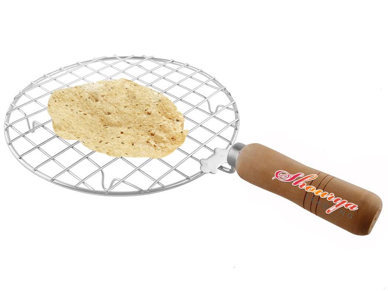 Satre Online And Marketing Stainless Steel Wire Roaster,Wooden Handle Round with Roasting Net,Roasting Net,Round Roasting Net,Papad Jali,Roti Jali,Roaster