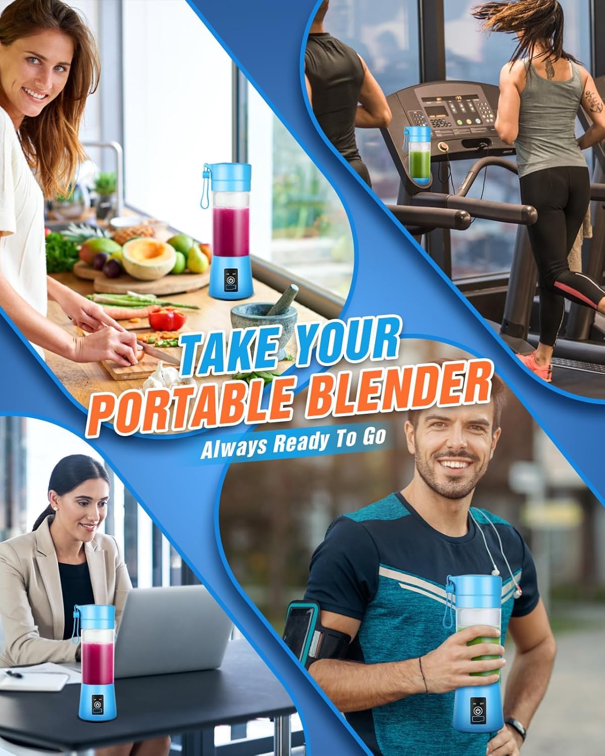 Portable Blender for Shakes and Smoothies, 6 Blades Juicer Cup for USB Rechargeable, Personal Blender with One Touche Operation, Blender Shake Smoothie for Kitchen, Travel and Sport
