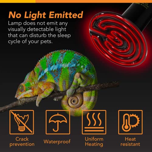 Simple Deluxe 150W Reptile Heat Lamp Bulb Ceramic Heat Emitter No Light Emitting Brooder Coop Heater for Amphibian Pet & Incubating Chicken, 2 Pack Black