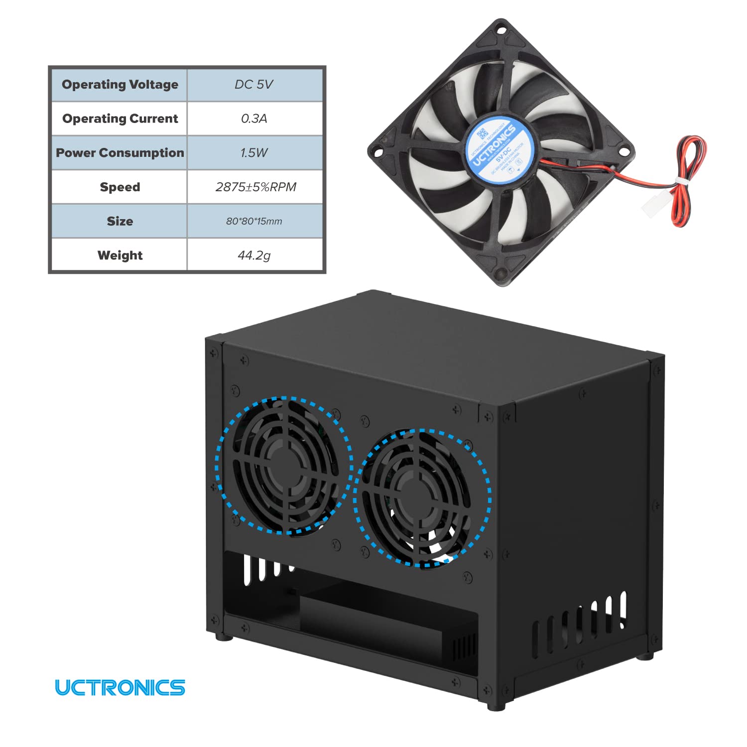 UCTRONICS Upgraded Complete Enclosure for Raspberry Pi Cluster, Compatible with Pi 5, 4B, 3B+/3B, and Other B Models, House Up to 4×2.5" SSD, Support PoE/PoE+ HAT and Switch, 2 Cooling Fans