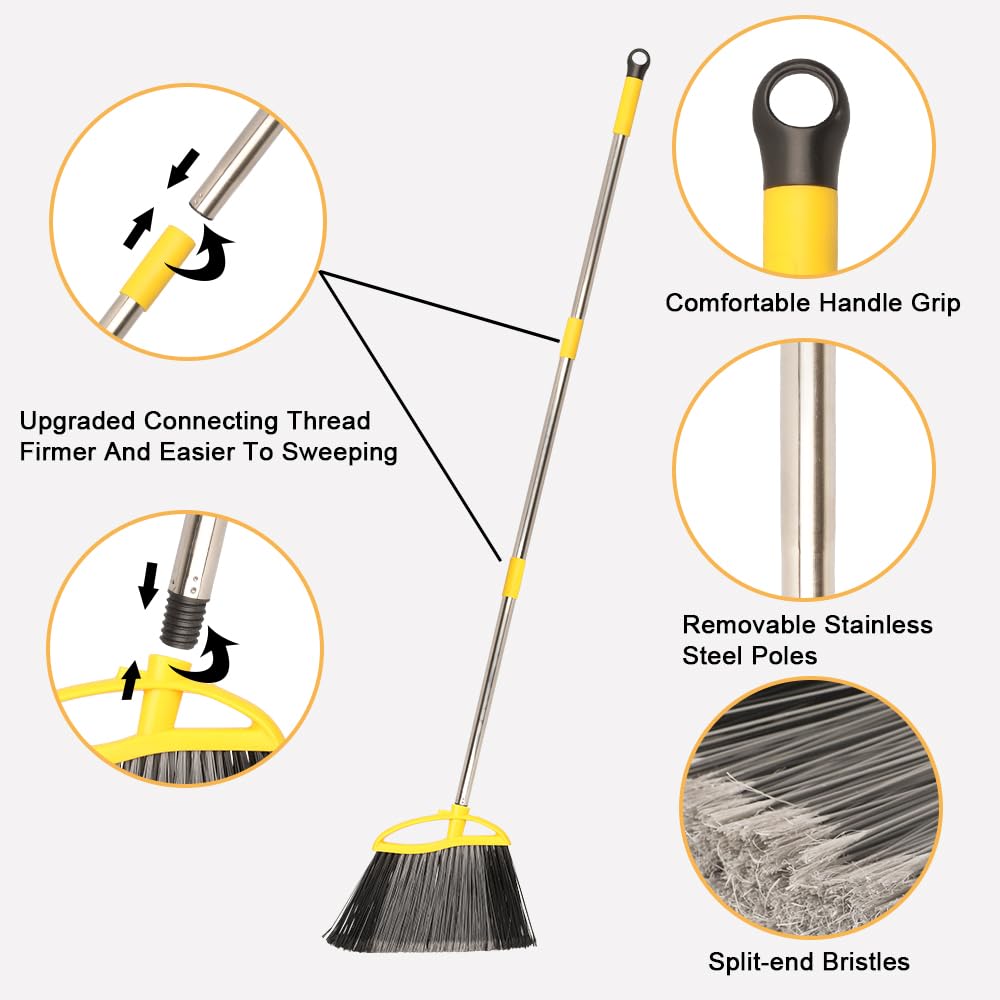 Outdoor Broom with 57” Long Handle, Heavy Duty Broom with Stiff Bristles,Angle Sweeping Broom for Floor Cleaning Garage Patio Garden House and Kitchen