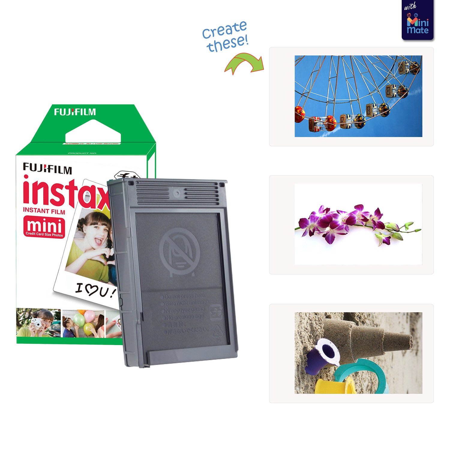 Fujifilm Instax Mini 12 Instant Camera Clay White + Minimate Custom Case + Fuji Instax Film 20 Sheets Twin Pack