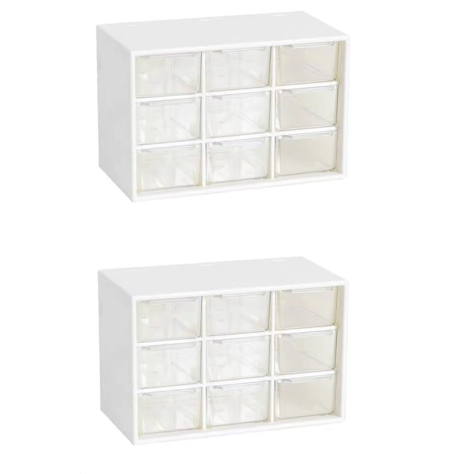 Feadily 2PCS Small Drawer Organizer for Desk, Desktop Drawer Organizer with 9 Clear Drawers, Plastic Desktop Storage Drawers 7.1 Inch x 3 .9 Inch x 4.7 Inch, White