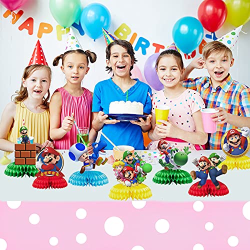 OU RUI 7Pcs Mario Honeycomb Style Centerpiece Mario Themed Party Supplies Mario Birthday Party Desktop Decoration