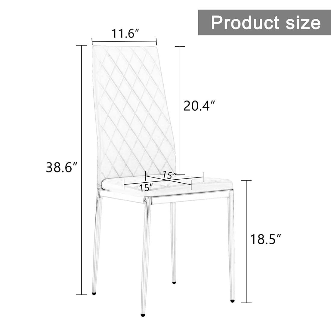 Dining Chairs Set of 4, Modern Mid Century Dining Chairs, Upholstered High Back Side Chairs with Grid Shaped Design & Metal Legs for restaurants/living rooms/kitchens and offices (Light Gray)