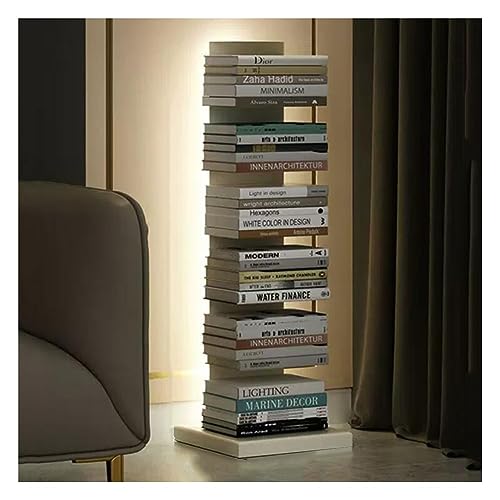 zktoermn Metal Spine Book Tower, 6/8-Tier Bookshelf Lighted and Invisible Corner Bookshelf Shelf for Books Photos Artwork, Pot Plant, Storage Holder Rack (Color : White, Size : 33.5x33.5x107cm)