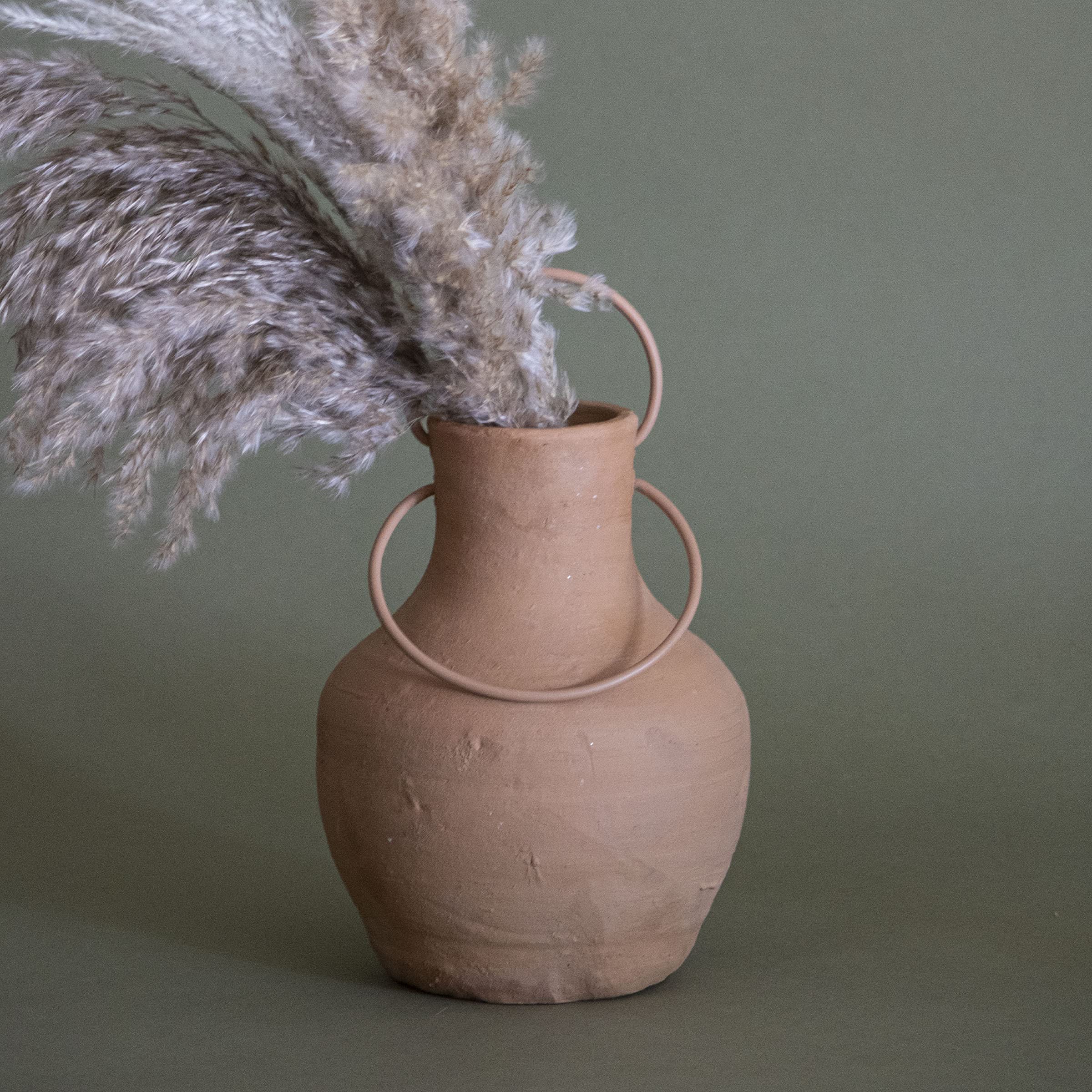 Foreside Home and Garden Natural Terracotta Decorative Metal Deco Handle Vase Large