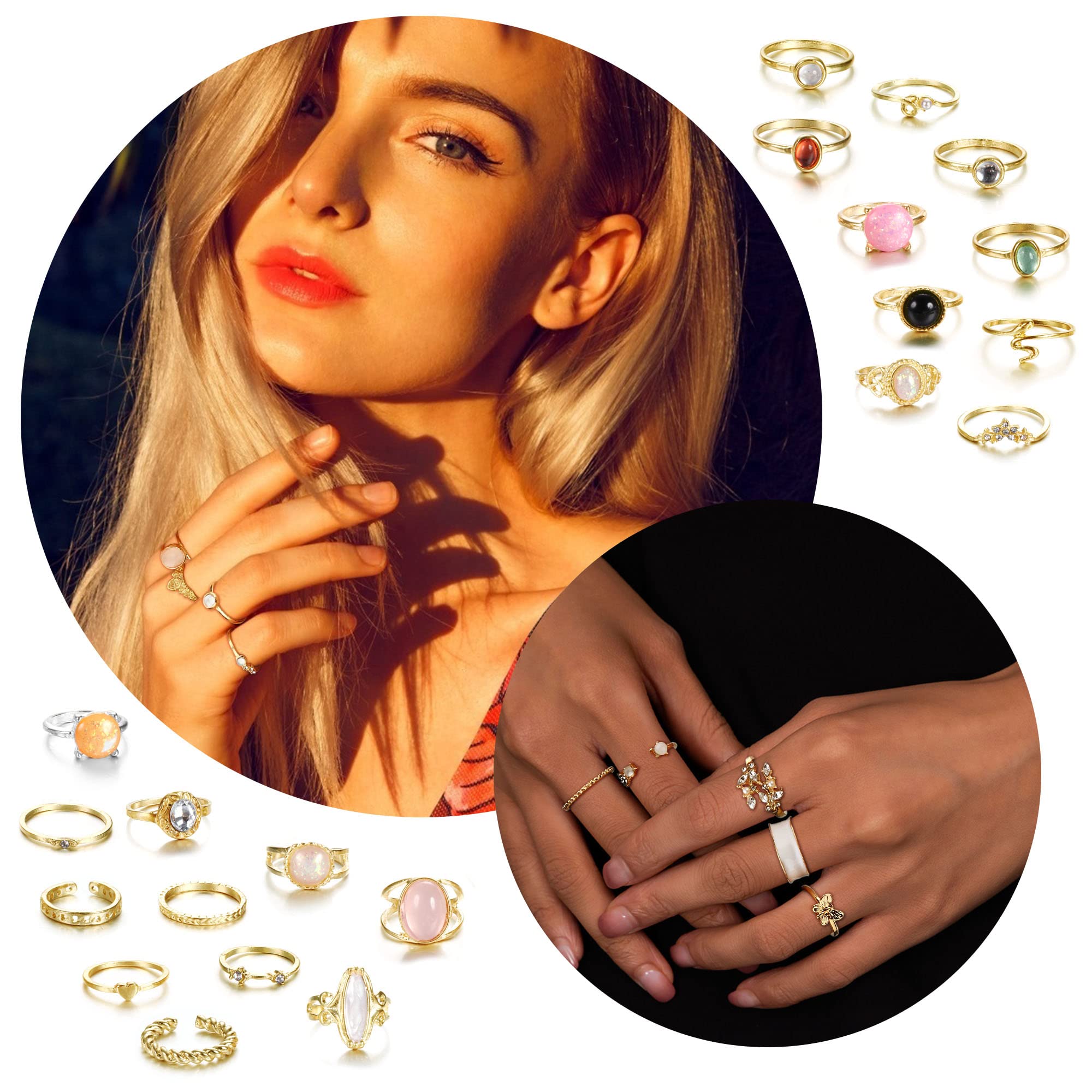 FIBO STEEL 82 Pcs Vintage Gold Knuckle Rings for Women Bohemian Midi Stackable Rings Boho Butterfly Snake Crystal Stacking Rings Pack Gold Tone