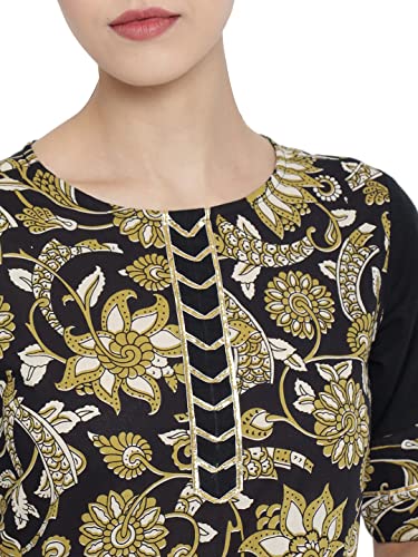 Yash Gallery Women's Cotton Floral Print Anarkali Kurta (Black)